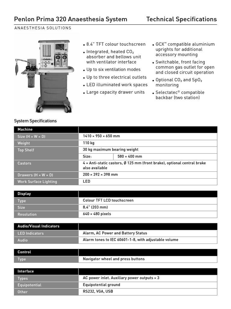 Prima 320 Tech Spec EN 0118 | PDF | Exhalation | Manufactured Goods