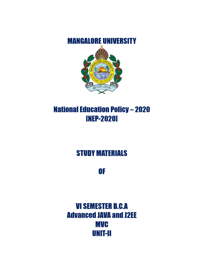 VI SEM BCA-Advanced JAVA and J2EE (MVC) - STUDY MATERILAS | PDF | Model–View–Controller ...