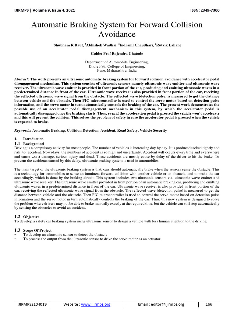 Automatic Braking System For Forward Collision Avoidance | PDF | Arduino | Piezoelectricity