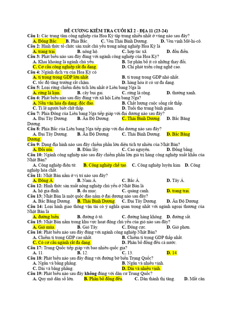 Đề Cương CK2 HS 1 | PDF