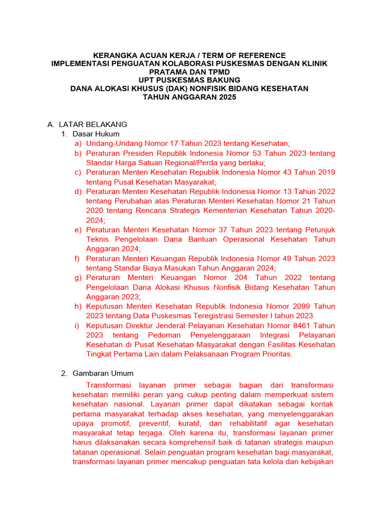 Contoh TOR Kegiatan BOK 2025 | PDF