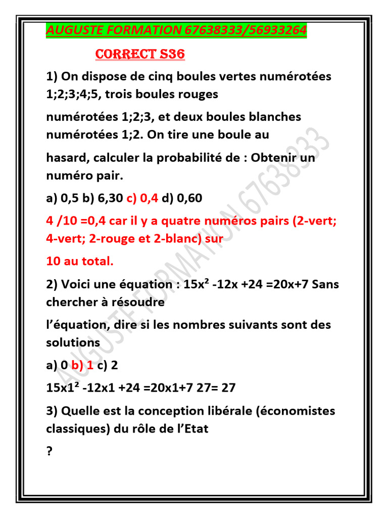 Questions de culture générale et mathématiques | PDF