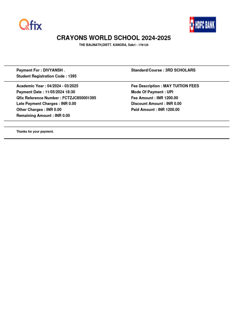 Qfix Payment Receipt FCTZJC850001395 | PDF