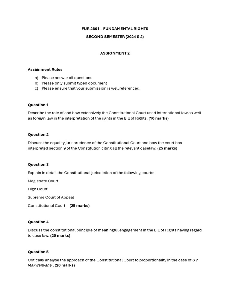 FUR2601 Assignment 2 Overview | PDF
