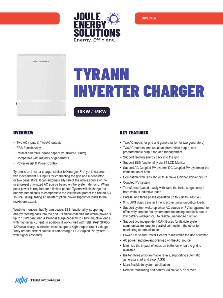 JES Spec Sheets - Tyrann Inverter Charger 10KW - 15KW | PDF | Power ...