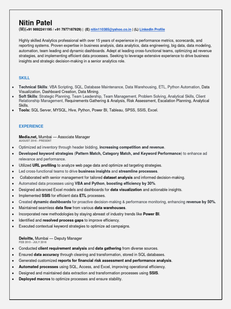 Nitin Patel Resume | PDF | Computing | Information Technology Management