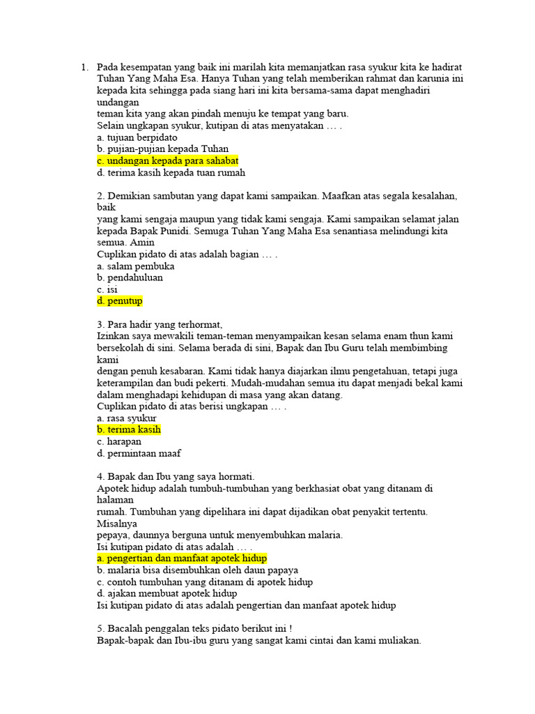 SOAL PG PIDATO - Salin | PDF