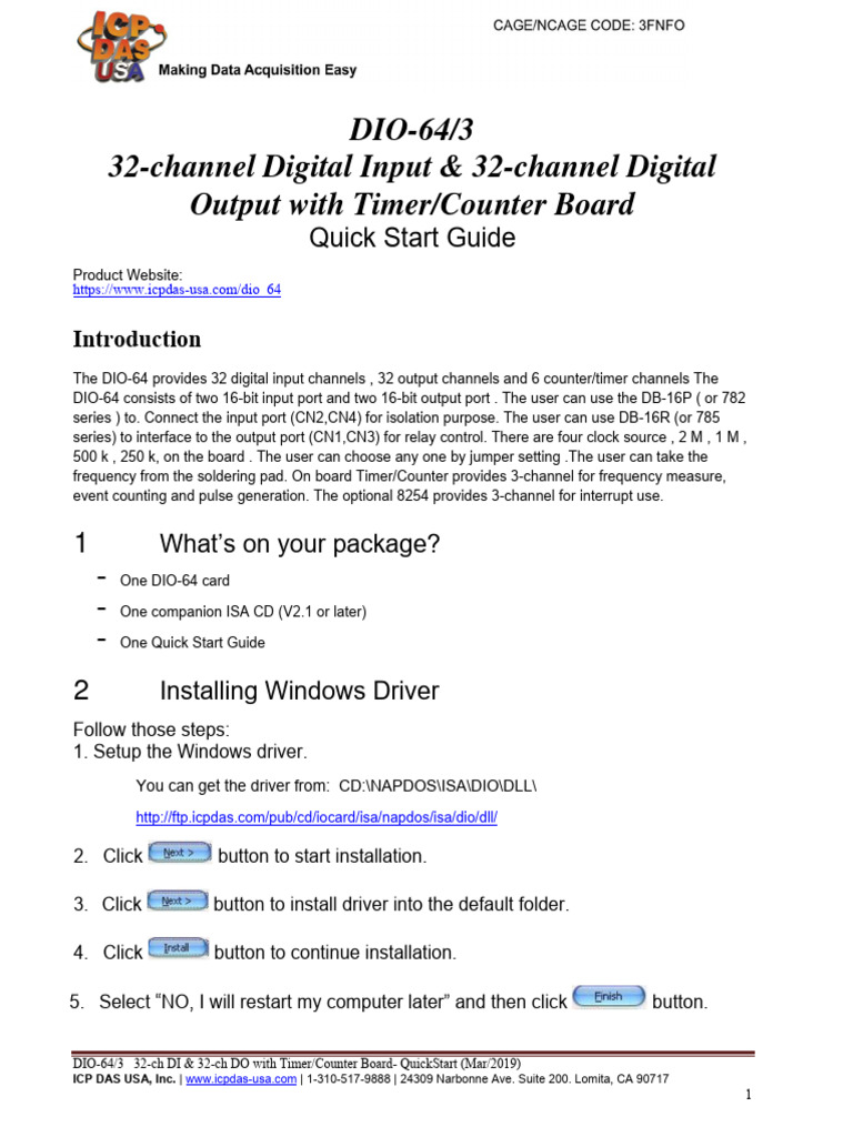 DIO-64 3 Quickstart | PDF | Computer Hardware | Personal Computers