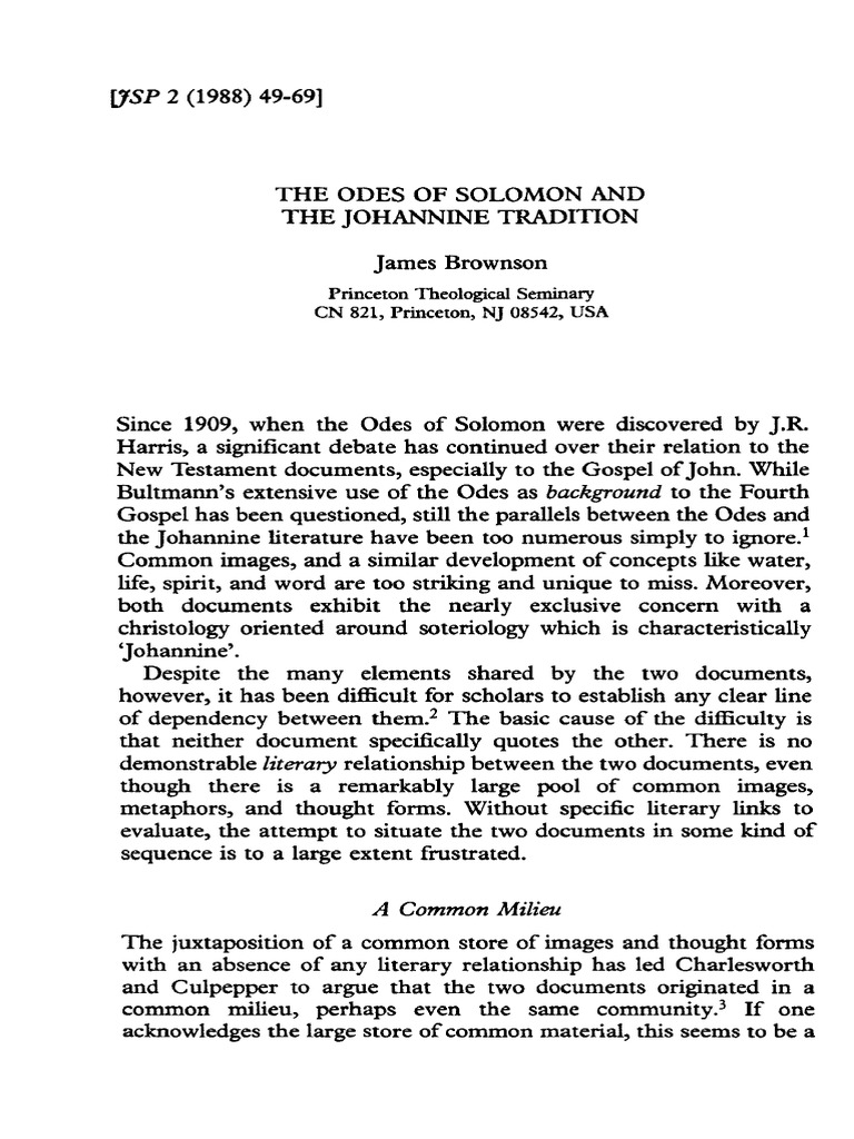 The Odes of Solomon and The Johannine Tradition | PDF | Gospel Of John | First Epistle Of John