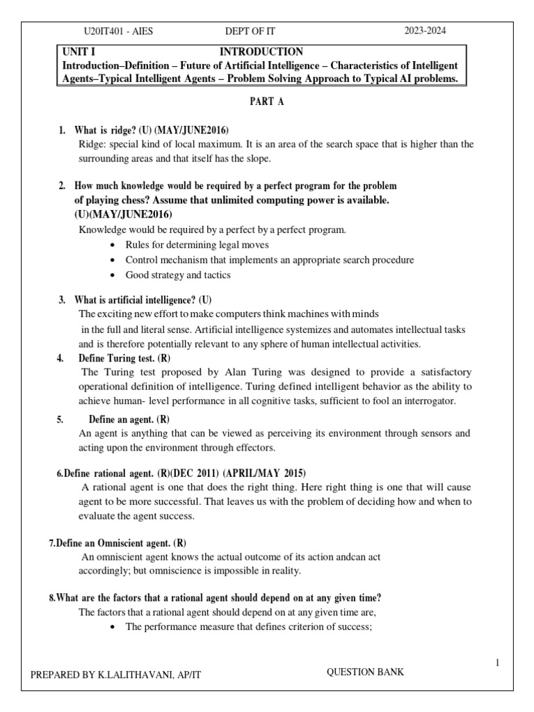 Aies Question Bank 3 Units | PDF | Artificial Intelligence | Intelligence (AI) & Semantics