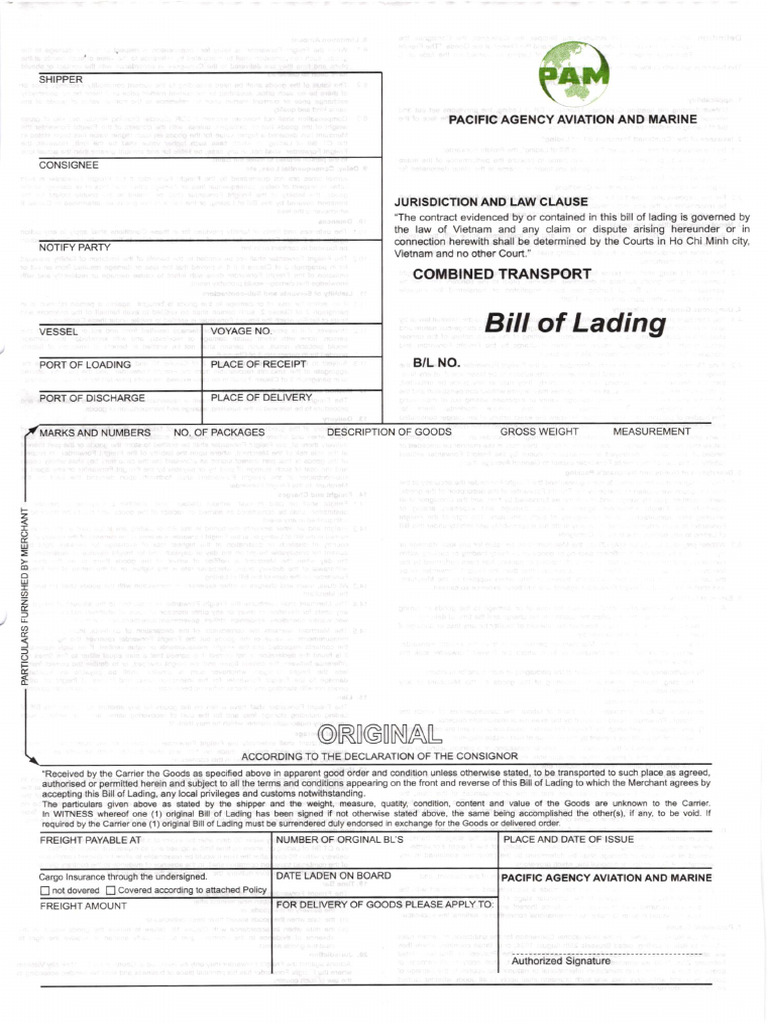 Pacific Agency Aviation and Marine - Bill of Lading | PDF | Bill Of ...