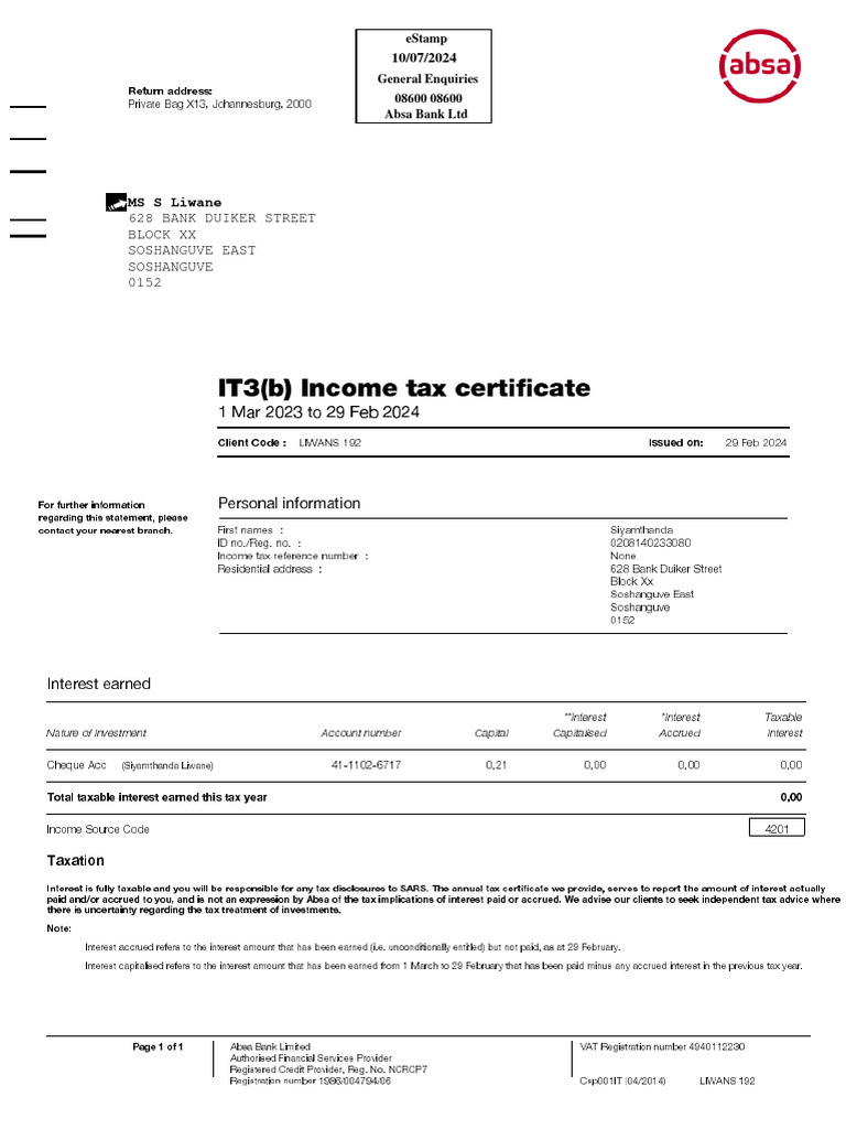Tax Certificate | PDF | Taxes | Banks