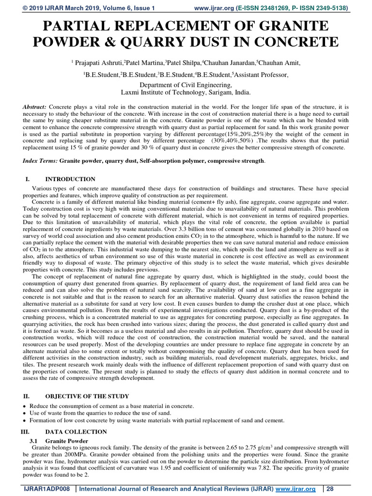 Partial Replacement of Granite Powder & Quarry Dust in Concrete | PDF ...