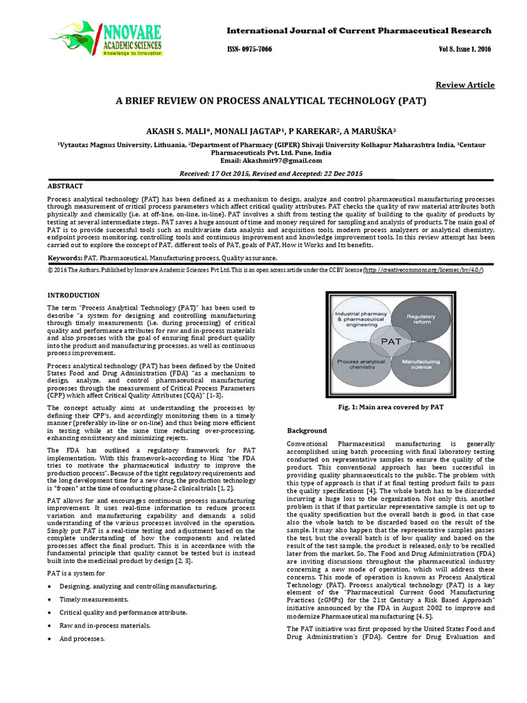 A Brief Review On Process Analytical Tec | PDF