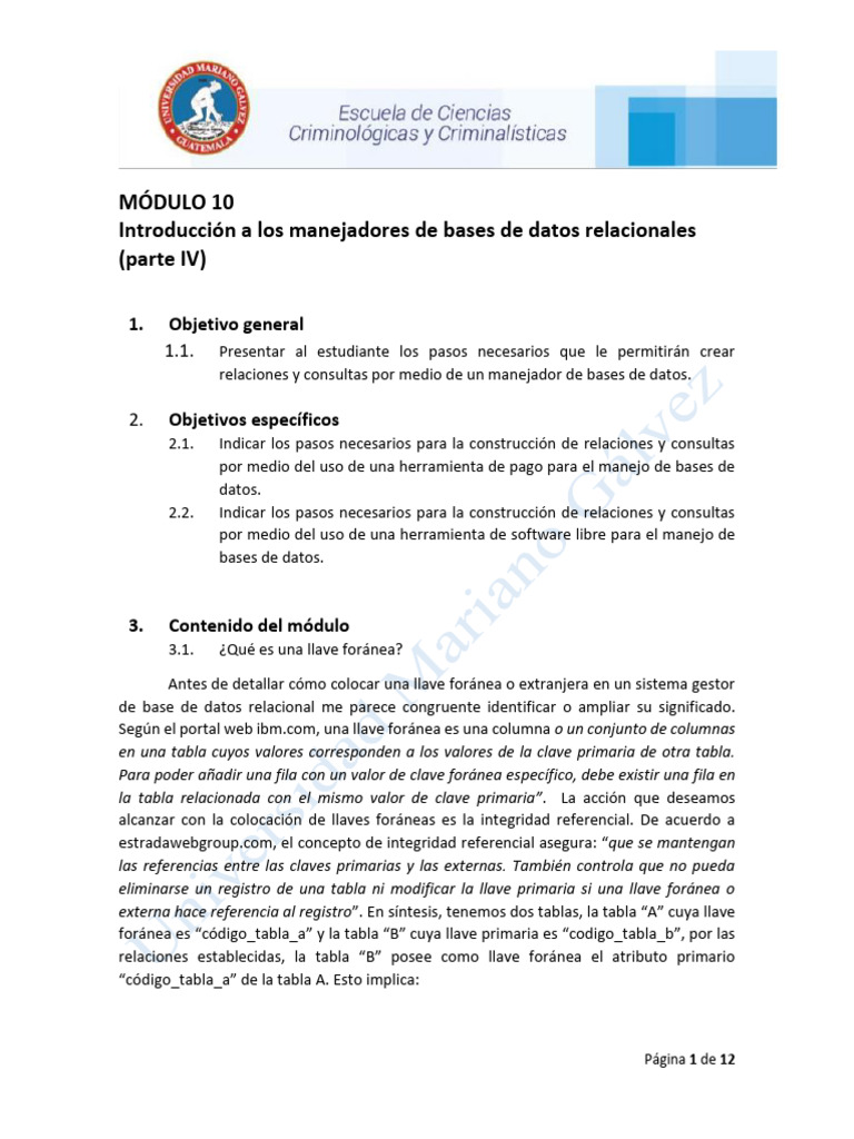 Módulo 10 Introducción A Los Manejadores de Bases de Datos Relacionales IV | PDF | SQL | Bases ...