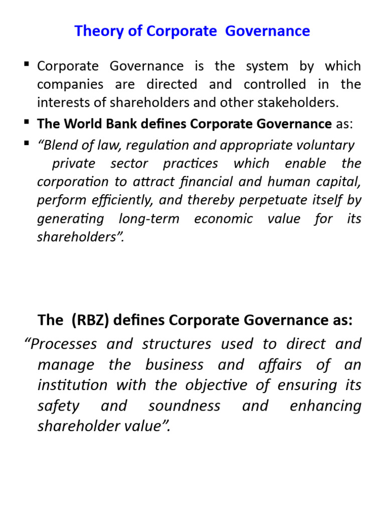 Chapter 5 Theory of Corporate Governance | PDF | Governance | Corporate ...