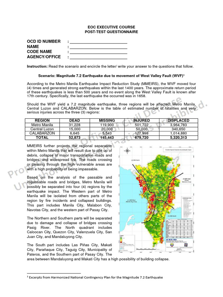 Post Test Questionnaire EOC EC | PDF | Earthquakes | Metro Manila
