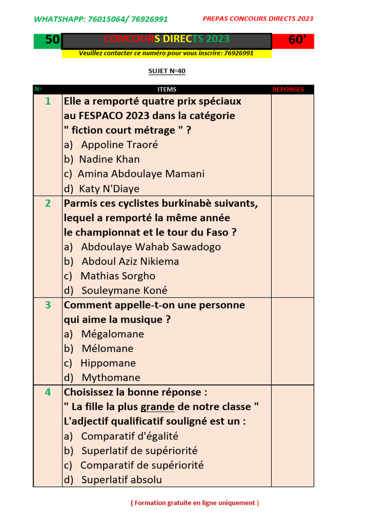 Questions de Préparation aux Concours 2023 | PDF