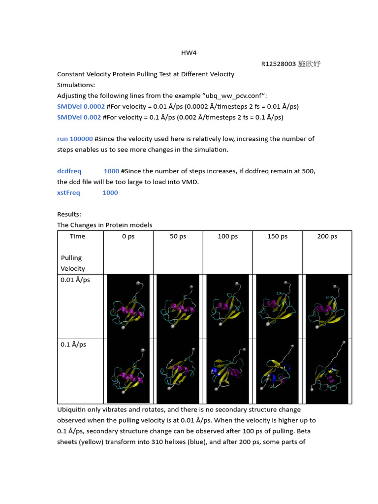 HW4 Constant Velocity Protein Pulling Test at Different Velocity | PDF ...