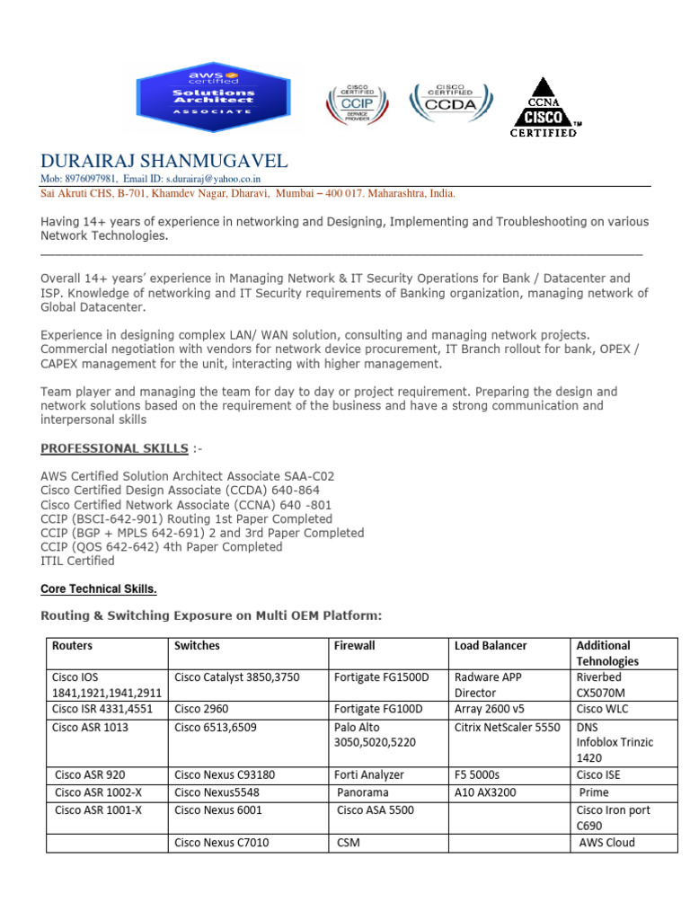 Resume_Durairaj | Download Free PDF | Virtual Private Network ...