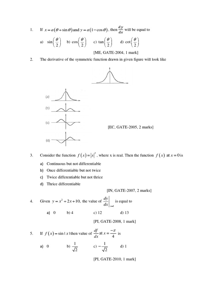 Chapter 3 GATE Questions | PDF | Function (Mathematics) | Continuous ...