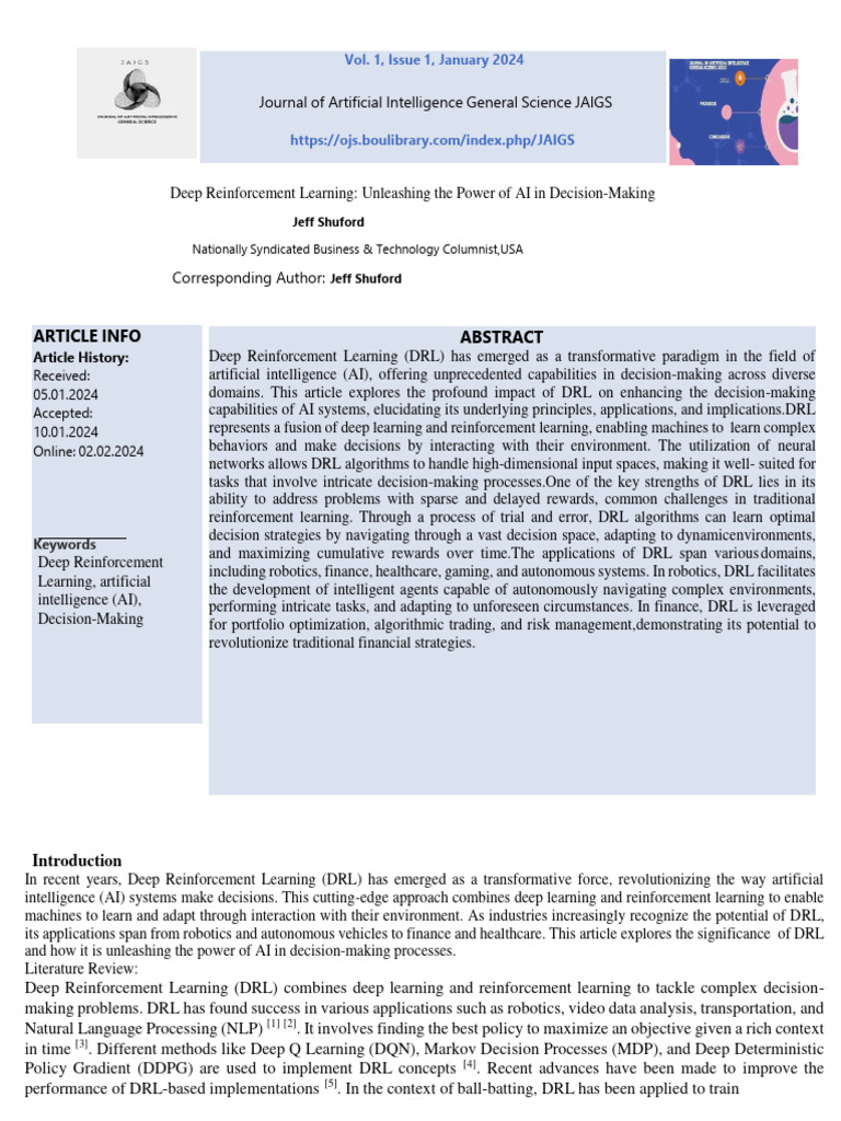 Deep Reinforcement Learning in AI Decision-Making | PDF | Artificial ...