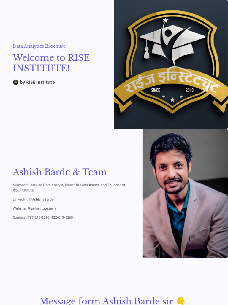 Data Analytics Brochure Welcome To RISE INSTITUTE | PDF | Microsoft Excel | Sql