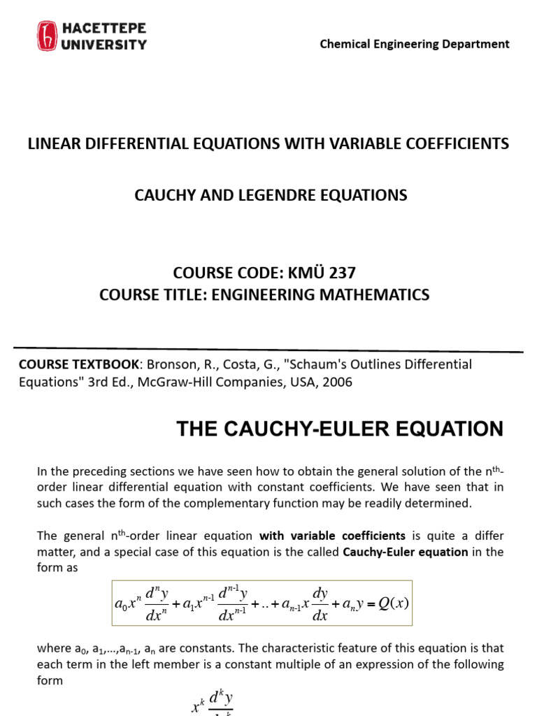 Cauchy-Euler and Legendre Equations | PDF | Equations | Ordinary Differential Equation