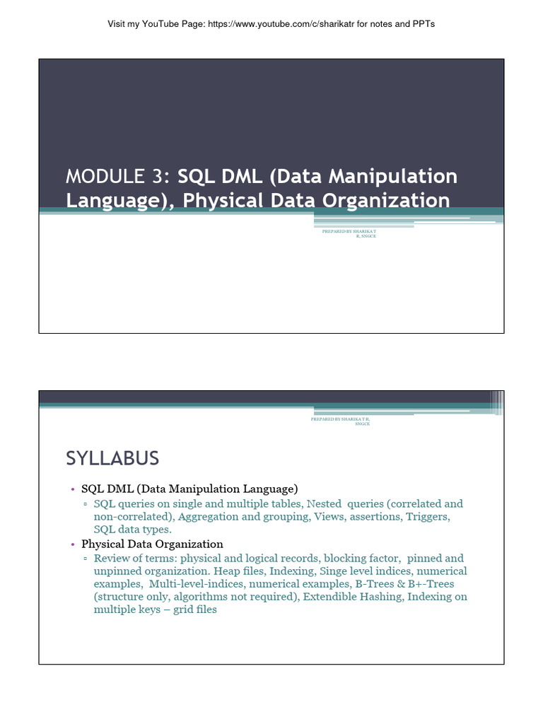 1 - Dbms Module 3 PPT 1 | PDF | Relational Database | Sql 1 - Dbms Module 3 PPT 1 | PDF | Relational Database | Sql