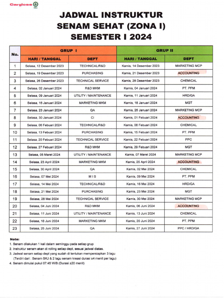 Jadwal Senam Cargloss-1 | PDF