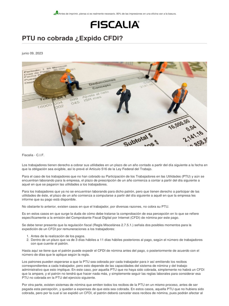 Z PTU No Cobrada ¿Expido CFDI | PDF