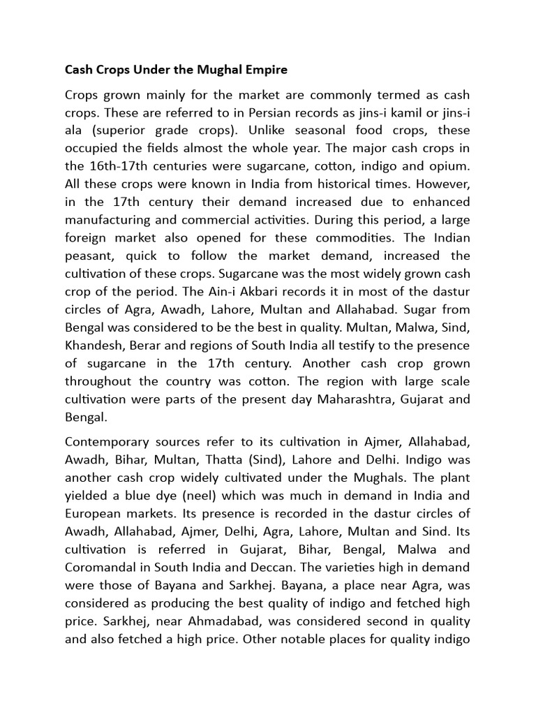 Cash Crops in the Mughal Empire | PDF | Mughal Empire | Rapeseed