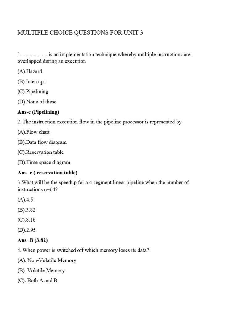 Multiple Choice Questions For Unit 3 | PDF | Random Access Memory | Cpu Cache