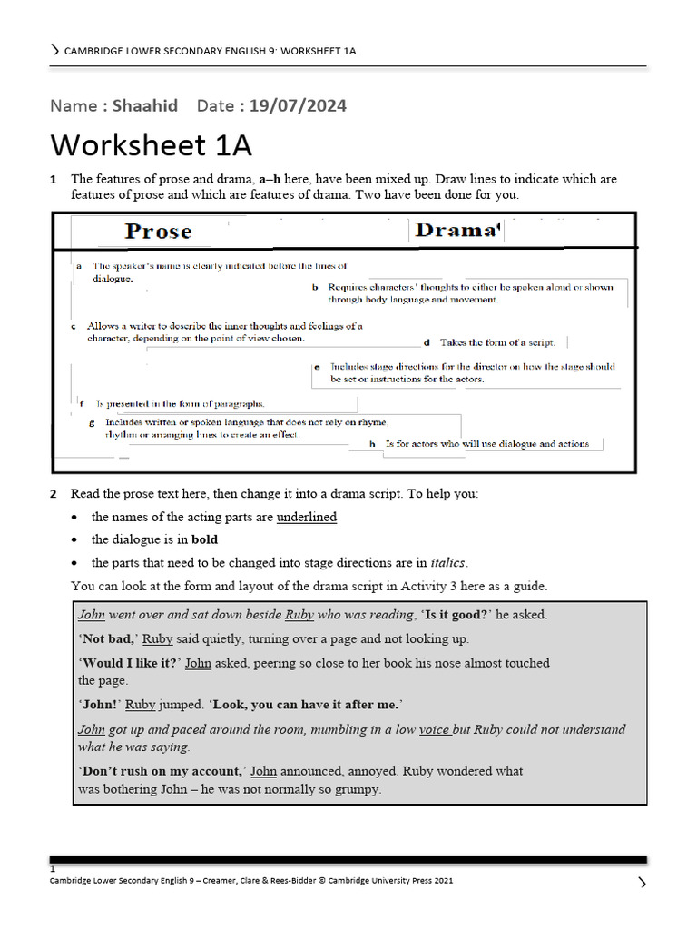 Grade+8+Worksheet 1A | PDF | General Fiction