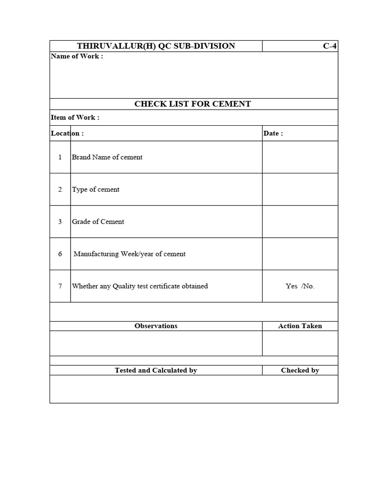 C-04-Check List For Cement | PDF