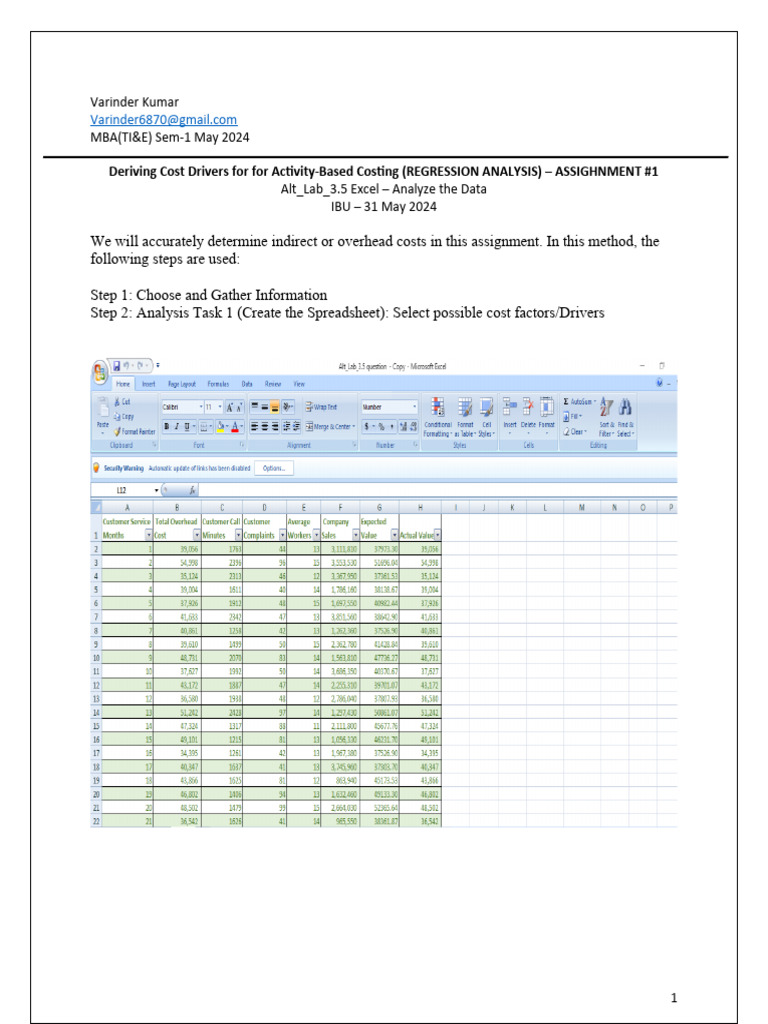 Assignment_1_Alt_Lab 3.5_Varinder | PDF | Regression Analysis | Mathematical And Quantitative ...