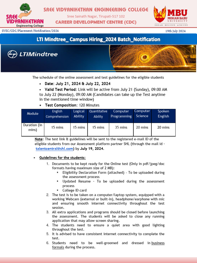 LTIMindtree - Campus Hiring - 2024 Batch - Online Assessment - Binder ...