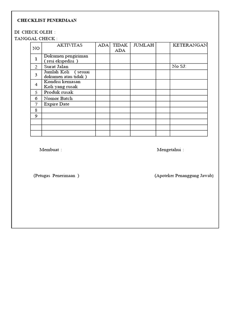 Checklist Penerimaan Obat | PDF