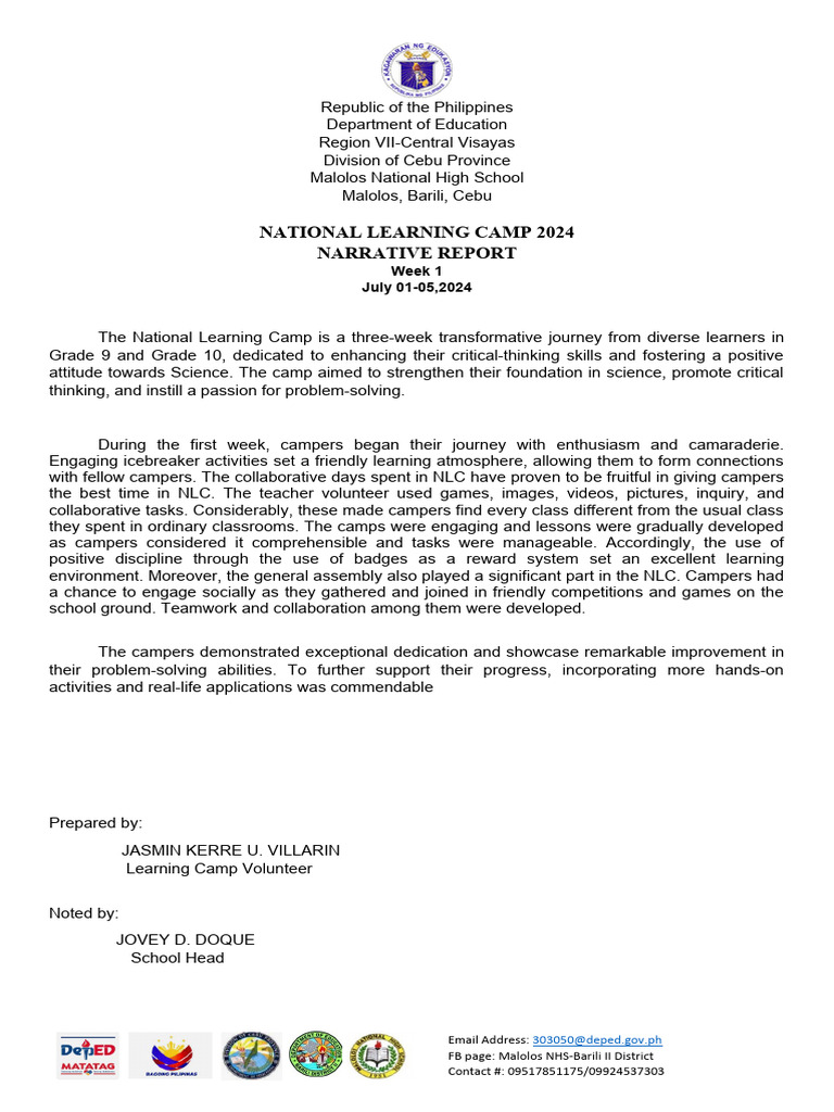 NLC Narrative-Report Week 1 | PDF | Learning | Cognitive Science