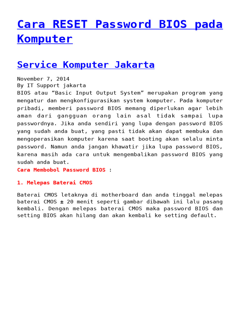 Cara Mereset Bios | PDF