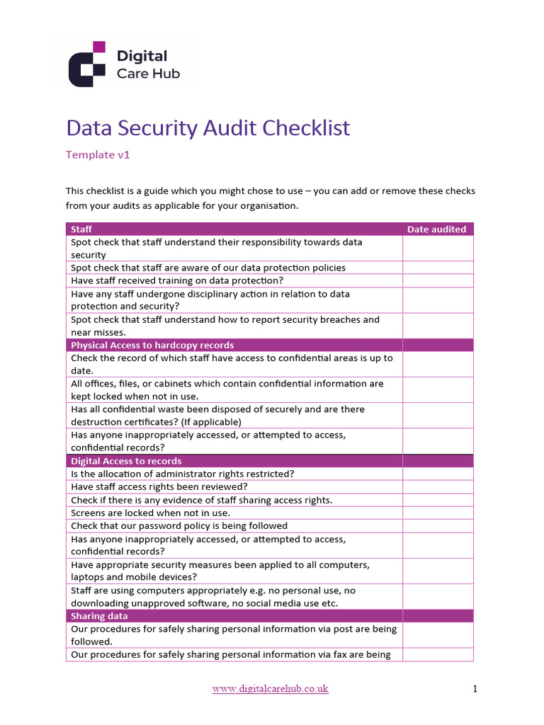 Data Security Audit Checklist Template v1 | PDF | Career & Growth | Computers