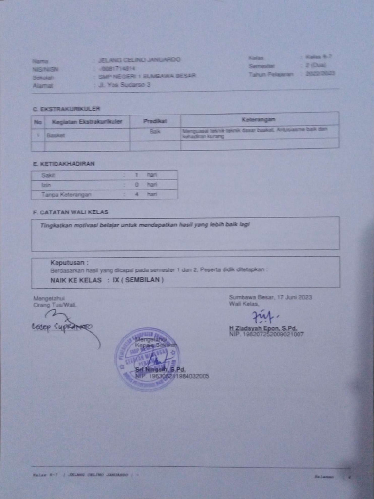 Nilai Rapot Kelas 8 Smester 2 Hal-4 - Compressed | PDF