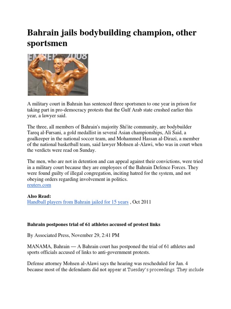 Bahrain Jails Bodybuilding Champion | PDF | Bahrain | Prison