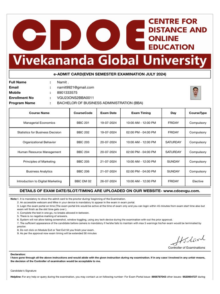 Https:/vguerp - epravesh.com/public/ExamReports/student Hall Ticket ...