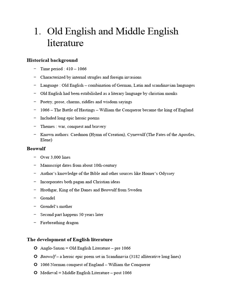 Old English and Middle English Literature | PDF | Beowulf | King Arthur