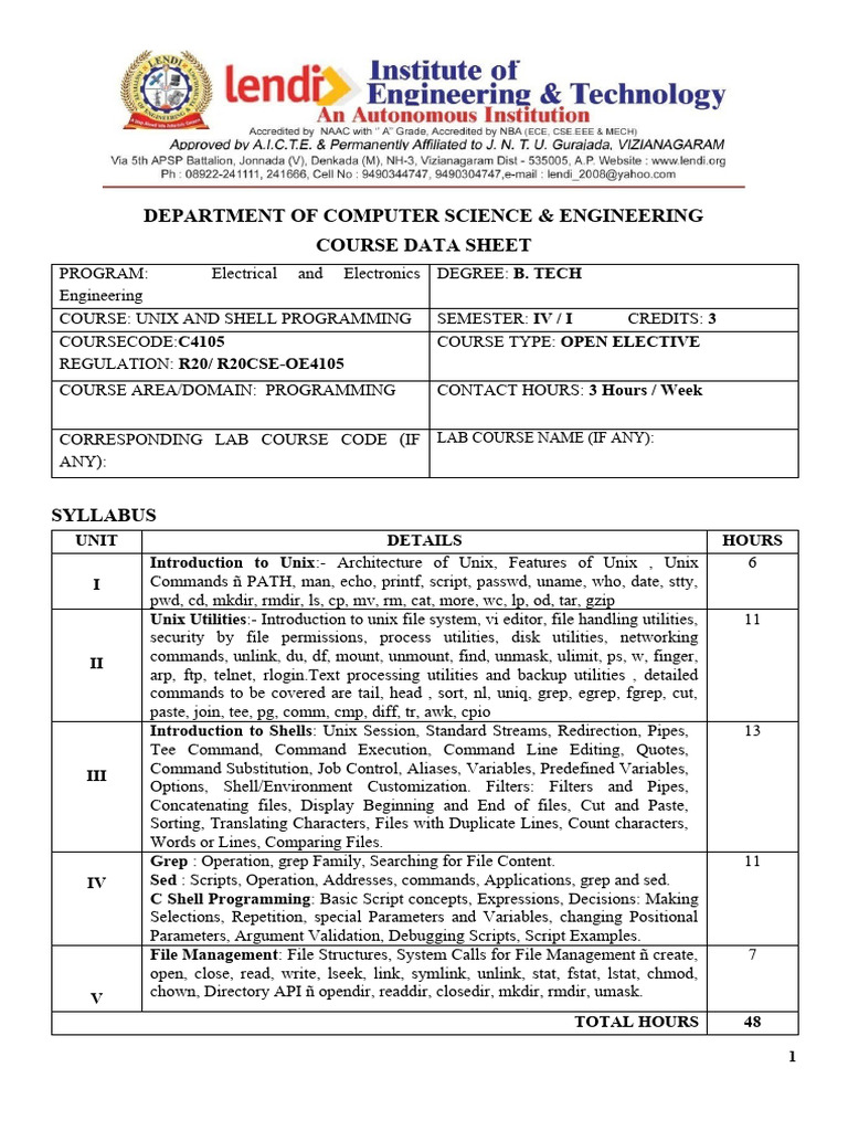 Course Information Sheet UNIX | PDF | Unix | Software
