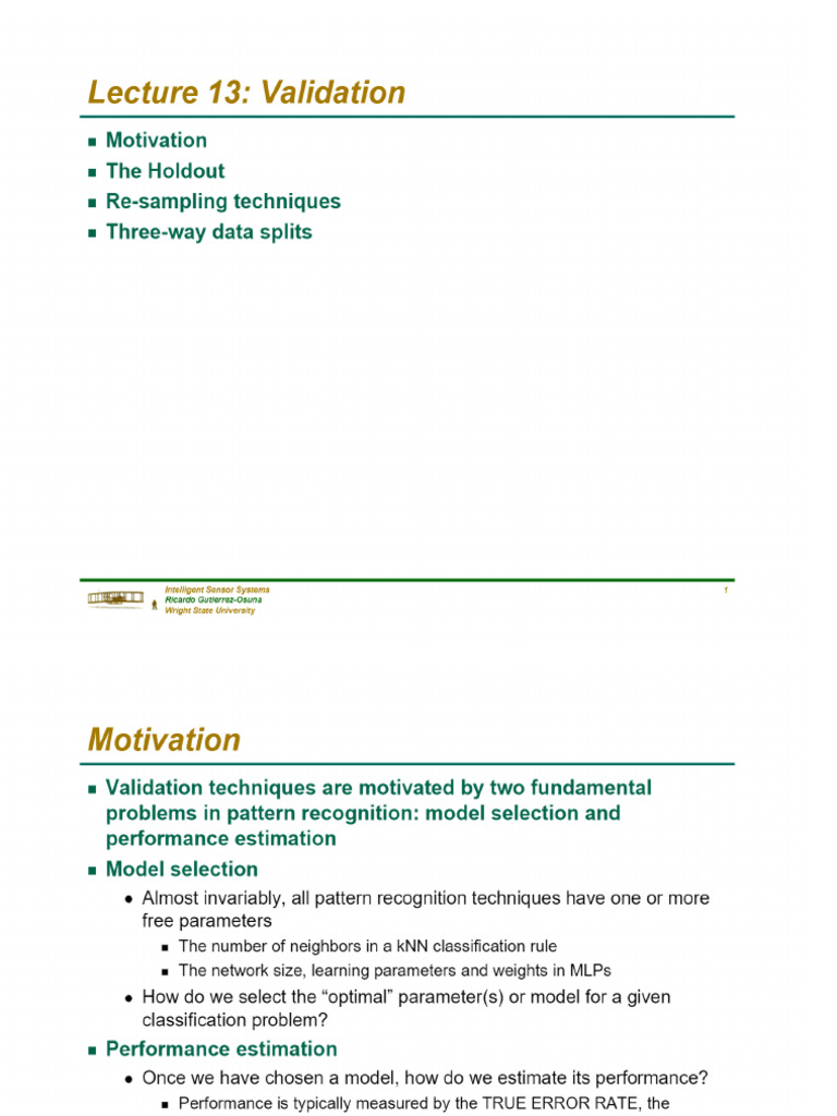 Lecture 13 - Validation - PDF | PDF