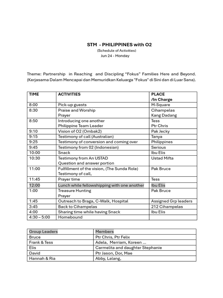 STM Schedule of Activities | PDF