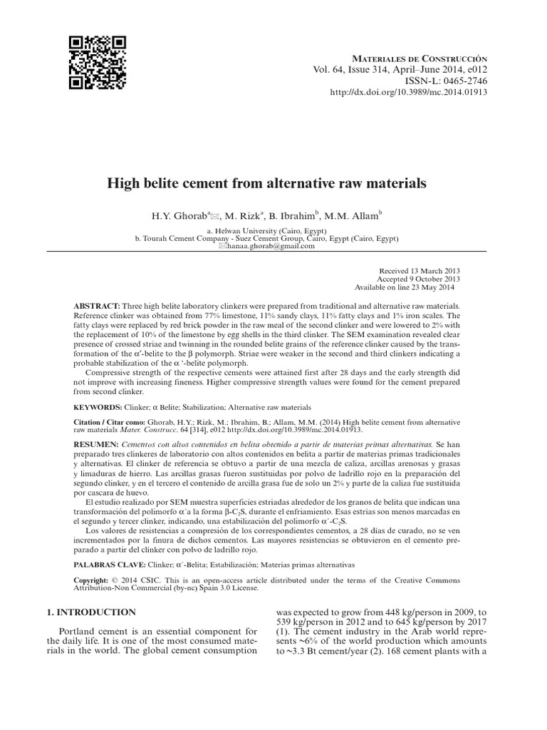 High Belite Cement From Alternative Raw Materials | PDF | Cement ...