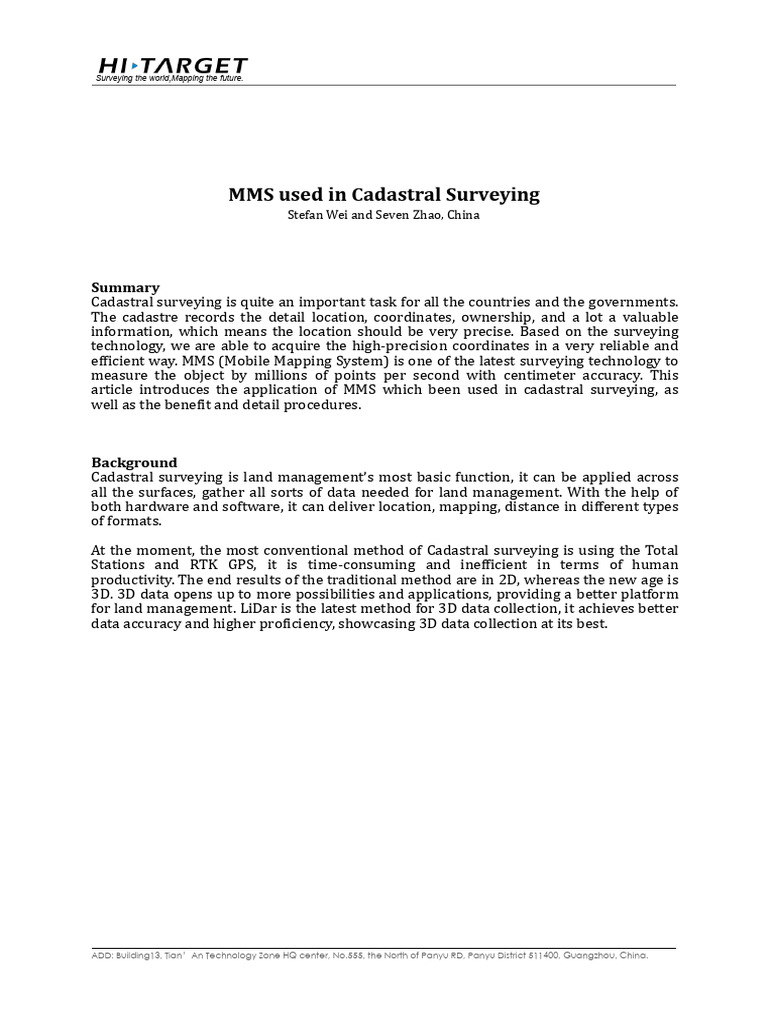 Mobile Mapping System For Cadastral Surveying | PDF | Surveying | Lidar